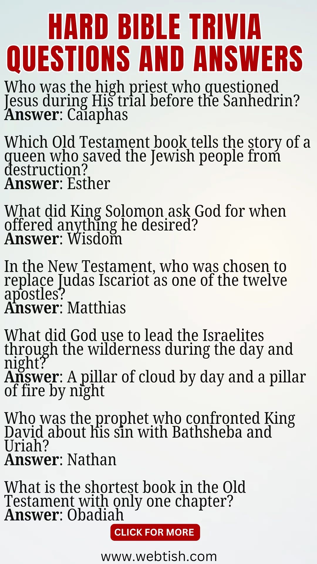 100+ Bible Trivia Questions and Answers for Kids (Easy and Hard ...