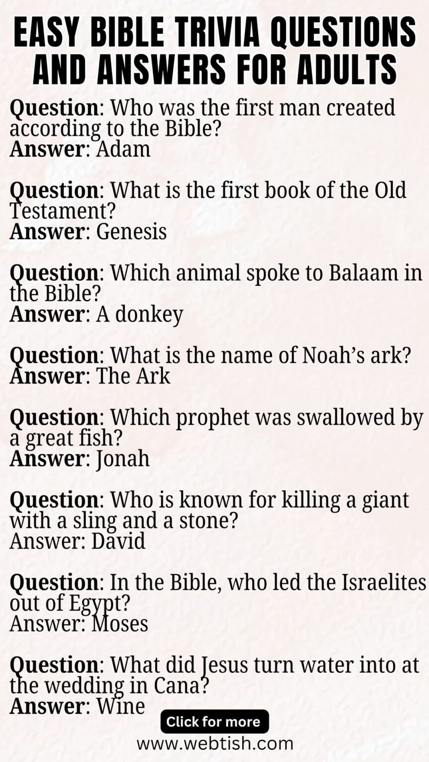 100 Bible Trivia Questions and Answers for Adults (Easy and Hard ...
